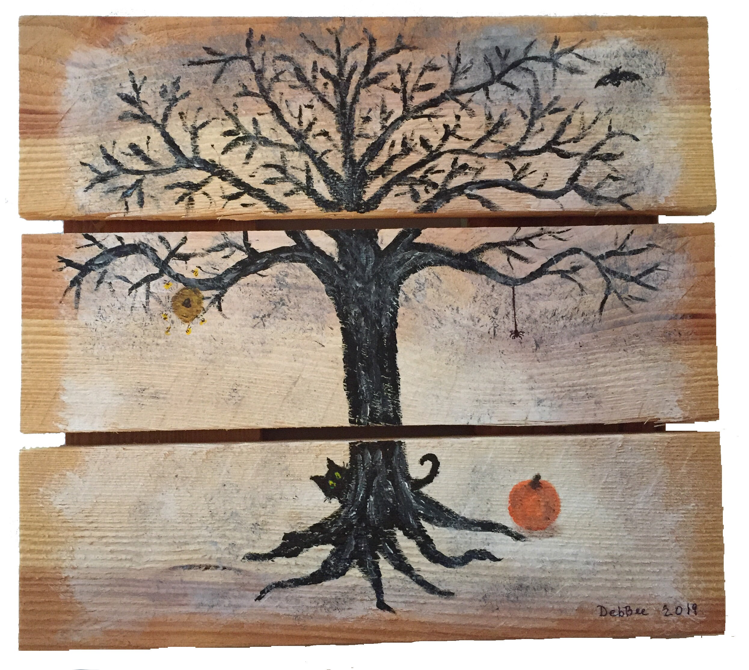 One of a Kind The Halloween Spooky Tree Painting on Pine Wood Planks ...