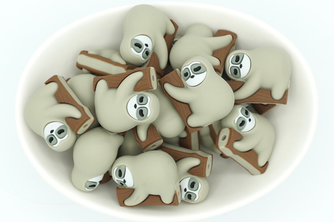 3D Sloth 2 & 5 Bead Packs Silicone Focal Bead Animal Bead DIY Craft ...