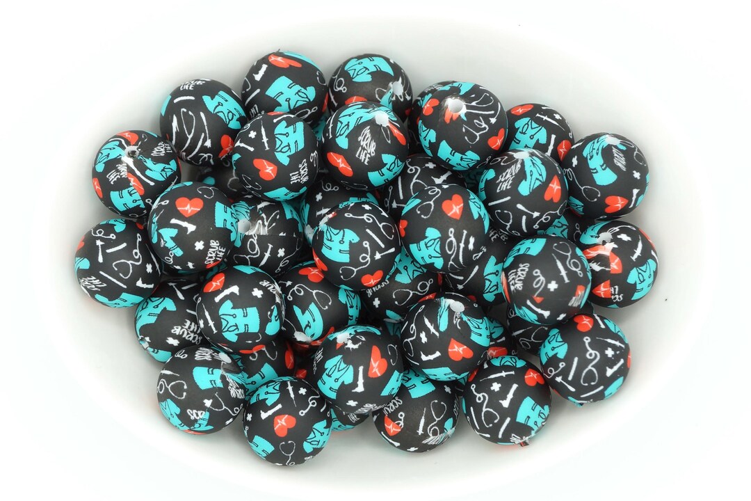 Scrub Life 5 Bead Pack Silicone Print Bead 15 Mm Nurse Bead DIY Craft ...