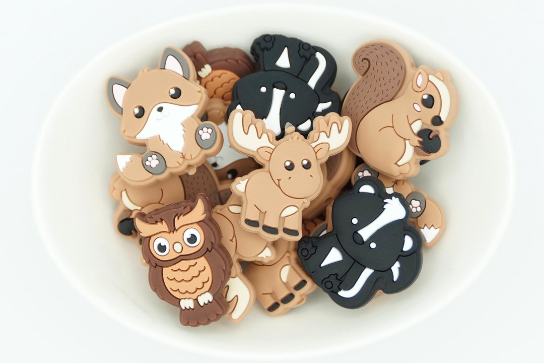 Woodland Animals 2 & 5 Bead Packs Silicone Focal Bead Animal Bead DIY ...