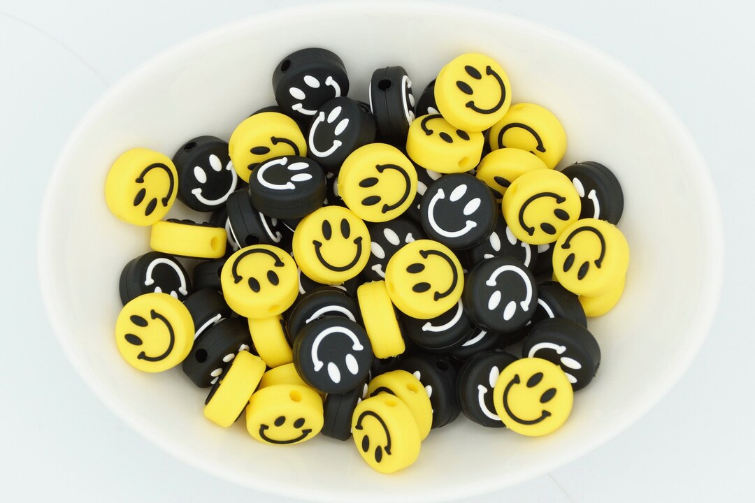 MINI Smiley Face 2 & 5 Bead Packs Silicone Focal Bead Happy Face Bead ...