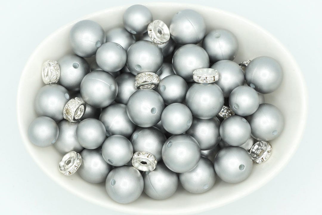 Silver Bead Mix | Accent Bead Pack | Metallic Print Silicone Beads ...