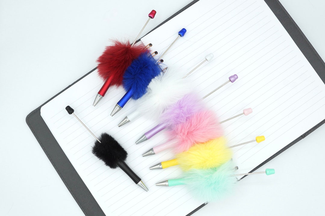 Fluffy Beadable Pen | *5/10 Pen Packs* | Plastic | Multiple Colours ...