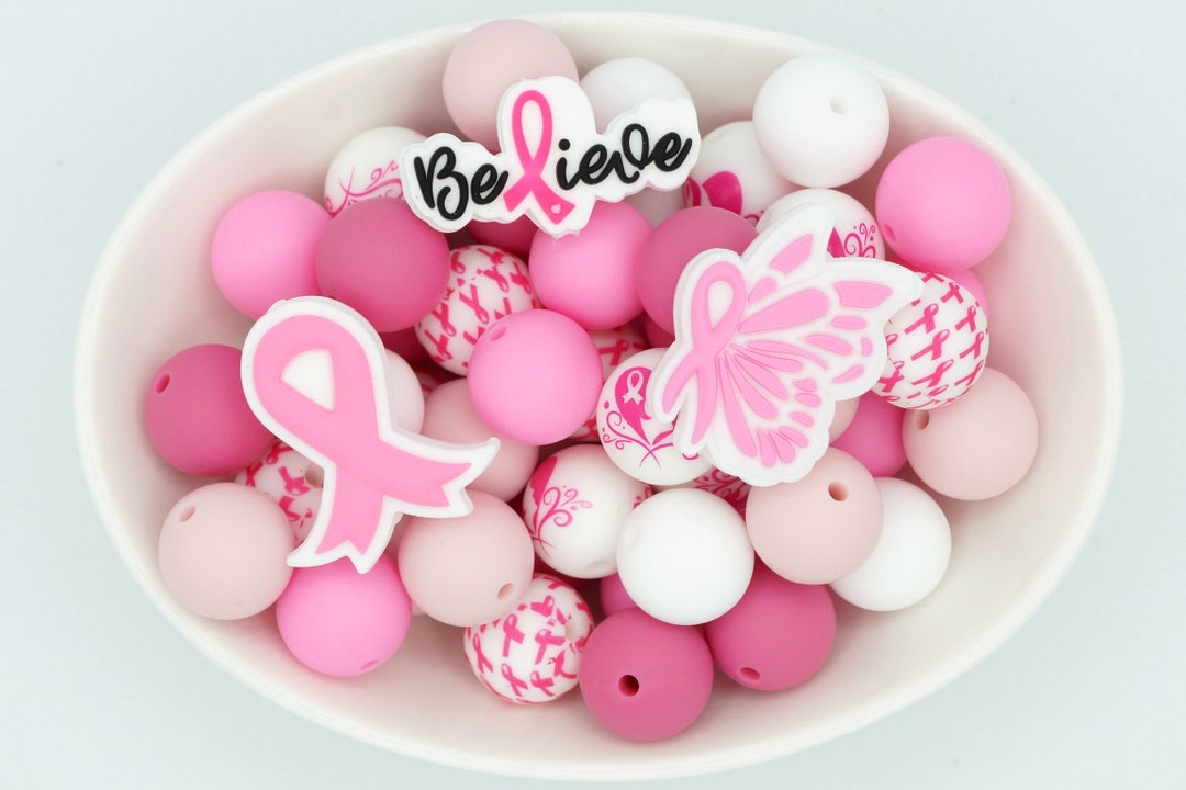 Pink Ribbon (15 Mm and Focal Silicone Beads) | Bulk Beads | 25 Bead ...
