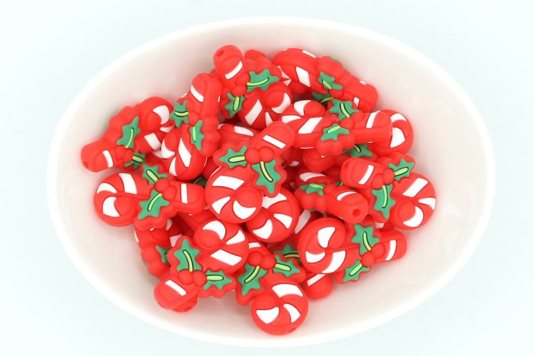 Candy Cane Silicone Focal Bead 2 & 5 Bead Packs Christmas Bead Winter ...
