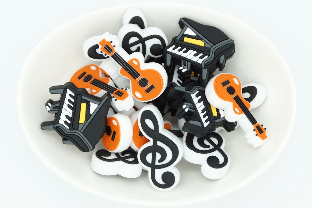 Music *2 & 5 Bead Packs* | Silicone Focal Bead | Guitar and Piano ...