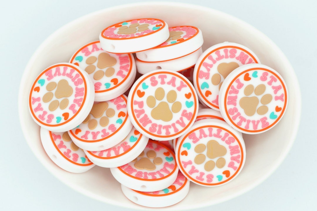 Stay Pawsitive Silicone Focal Beads | *2 & 5 Packs* | Pen, Keychain and ...