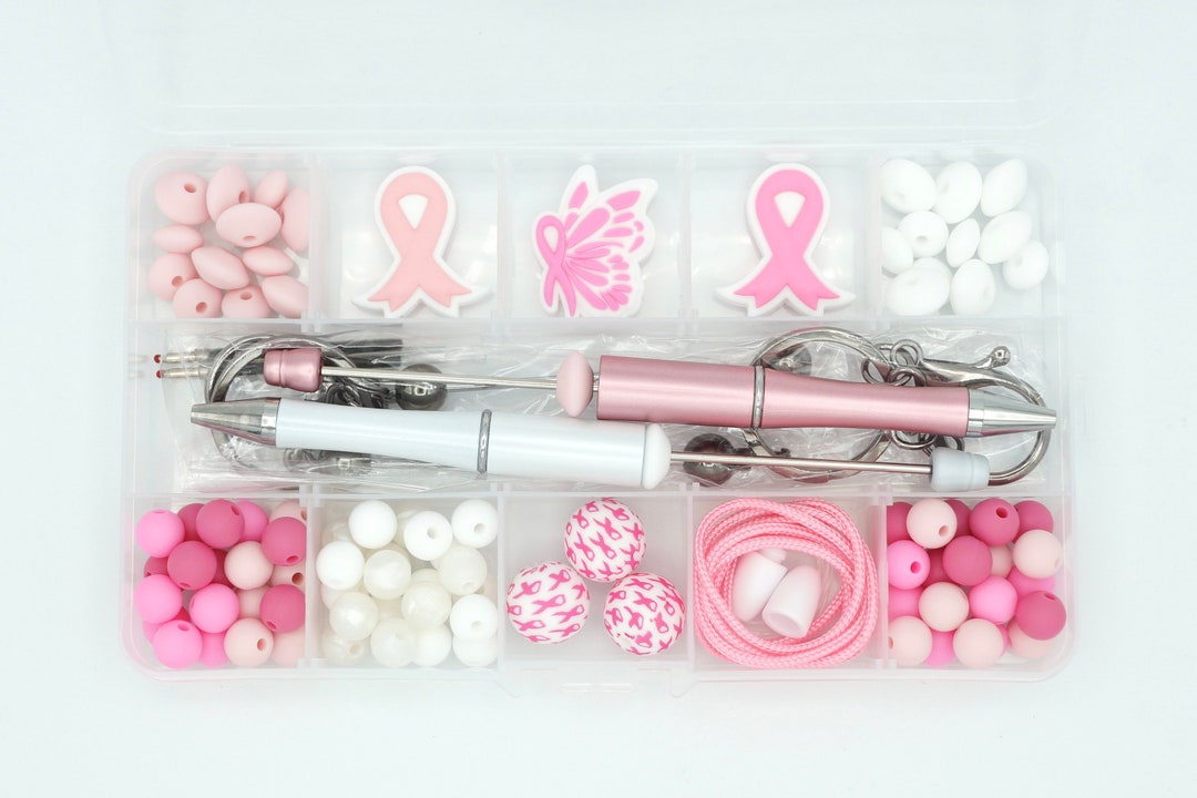 Silicone Bead Craft Kit pink Ribbon Focal Beads Beadable Pens Beadable ...