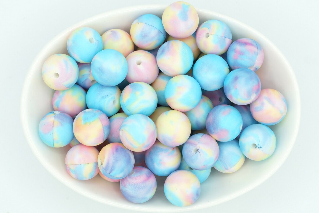 Pastel Watercolour | *5 Bead Pack* | 12mm OR 15mm | Silicone Print Bead ...