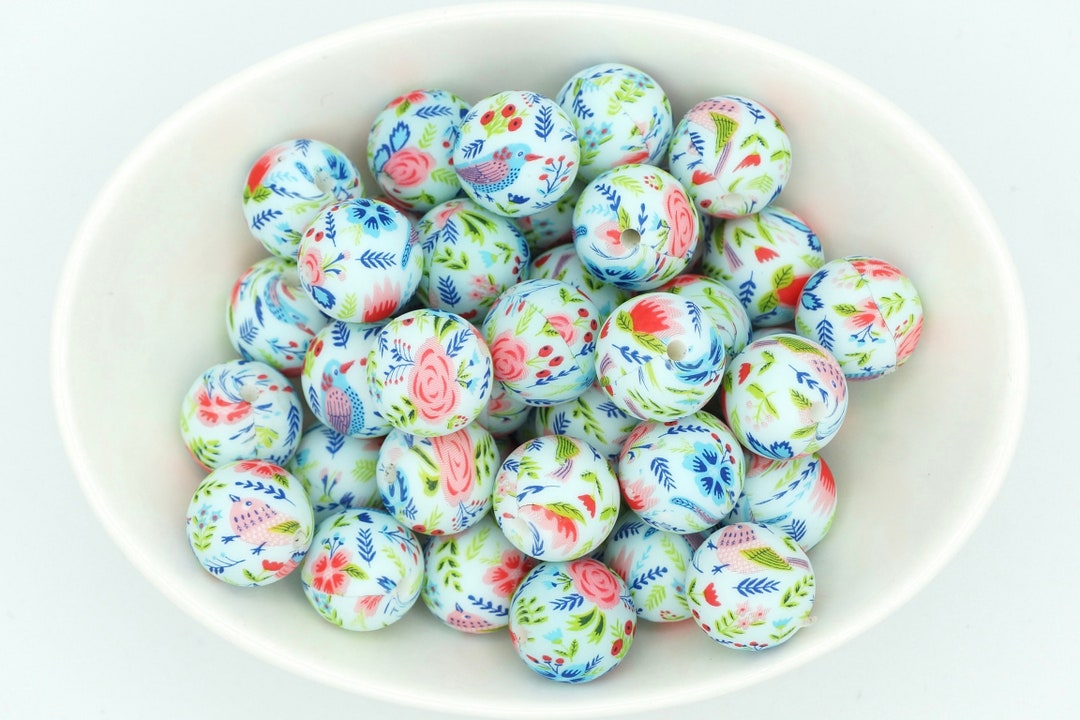 Spring Fever *5 Bead Pack* | Silicone Print Bead | 12 Mm & 15 Mm | DIY ...