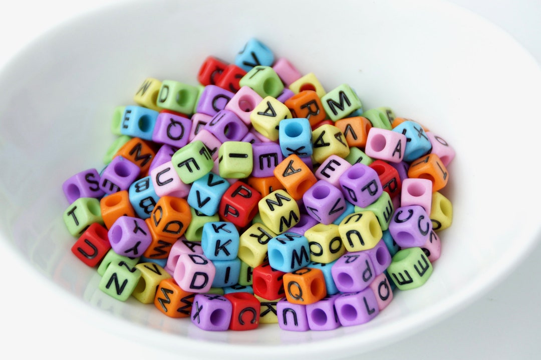 6 Mm Cube Letter Beads (multi-colour) | Large Hole Size | 100 Bead Pack ...