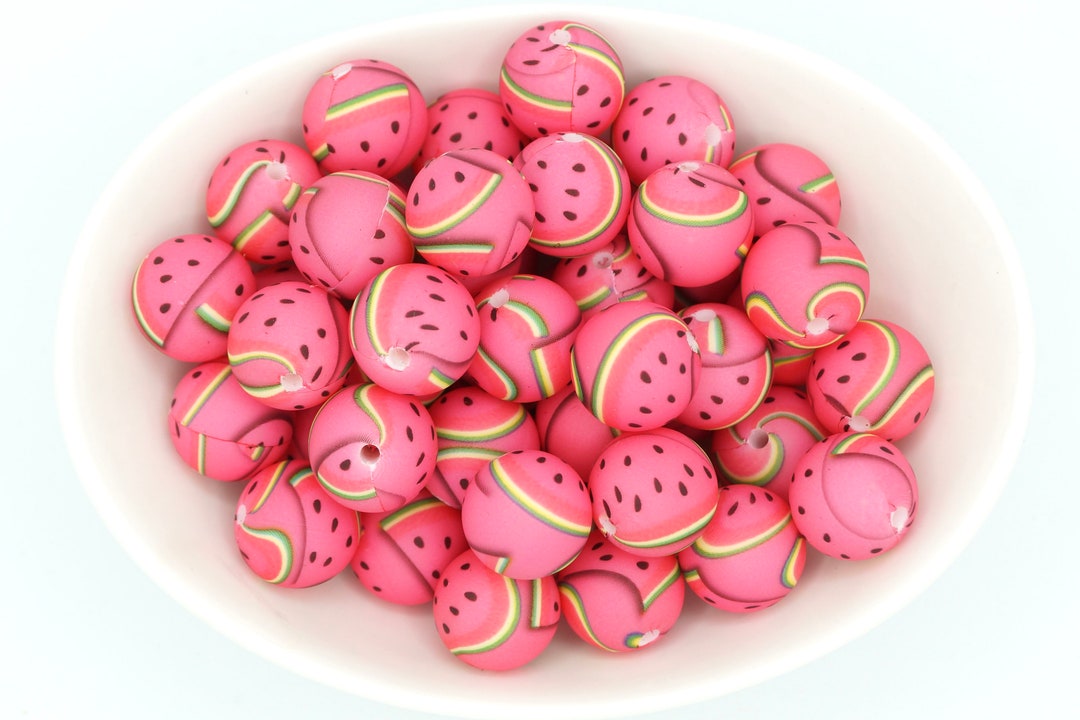 Watermelon 5 Bead Pack Silicone Print Bead 15 Mm DIY Craft Projects Non ...