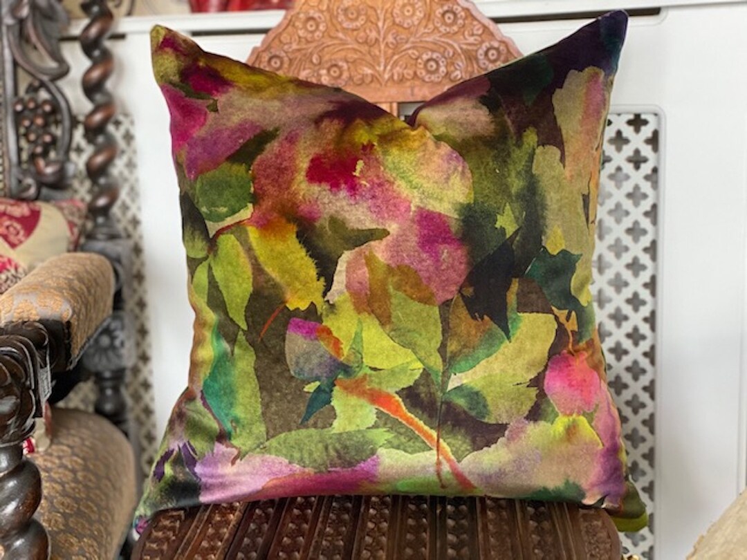 Floral Velvet Pillow Cover: Designers Guild Surimono Berry, Green ...