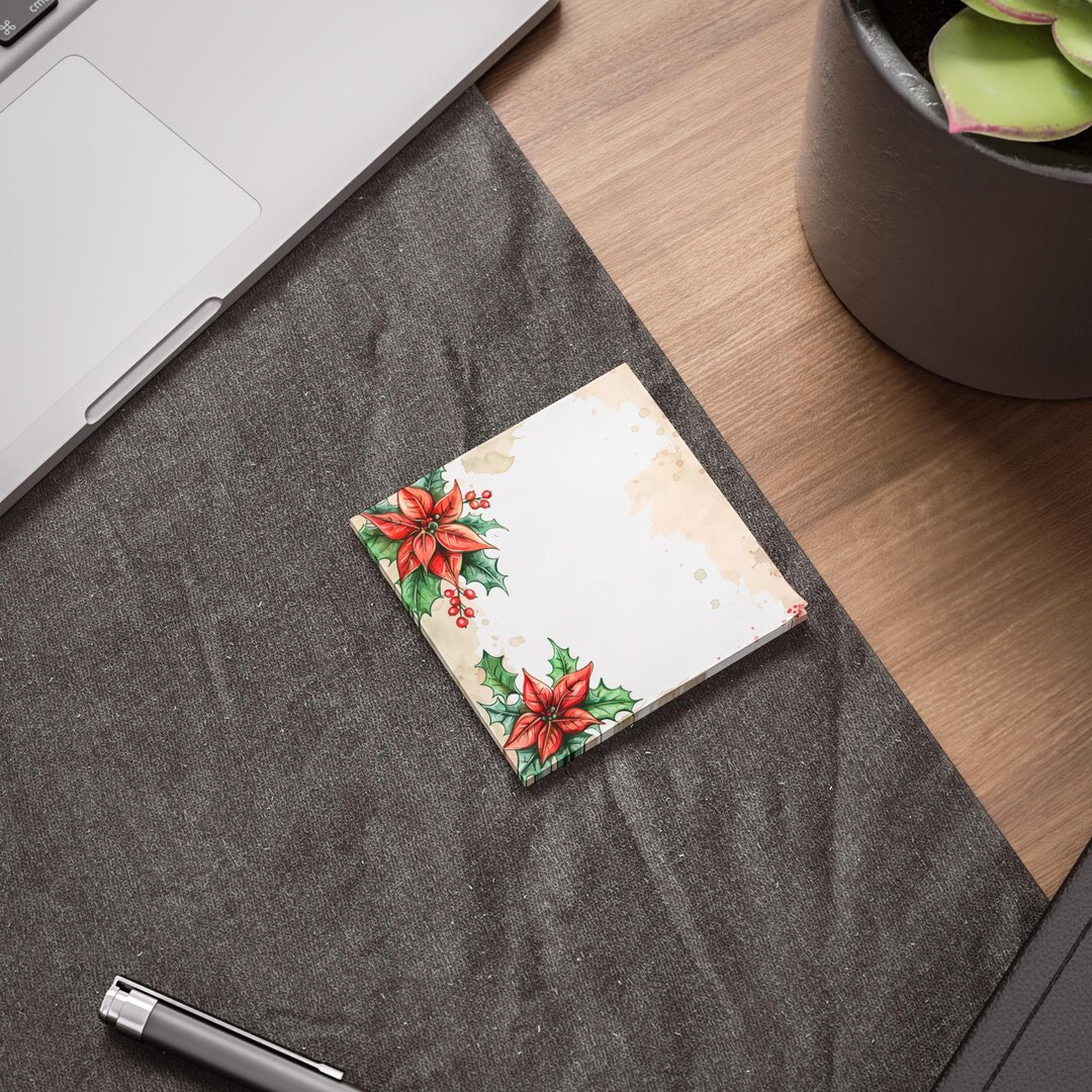 Winter Poinsettia Sticky Note Pad Christmas Stationary Gift Holiday ...