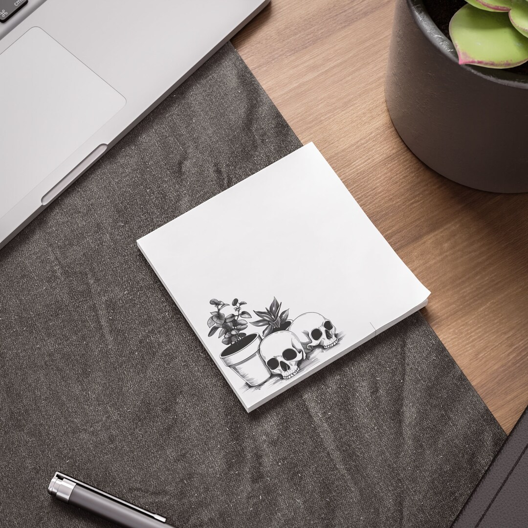 Minimalist Skull Notepad | Skeleton and Plants Gift | Sticky Note Pads ...