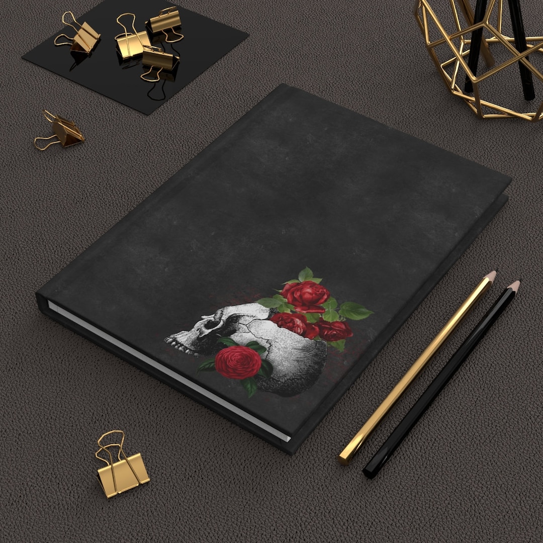Gothic Skull and Red Rose | Vintage Distress Black | Hardcover Journal ...
