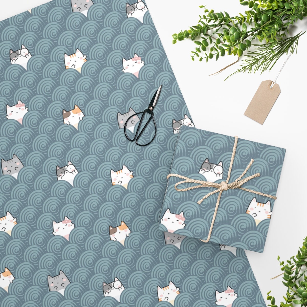 Kawaii Kitty Wrapping Paper Two Sizes Anniversary Birthday - Etsy