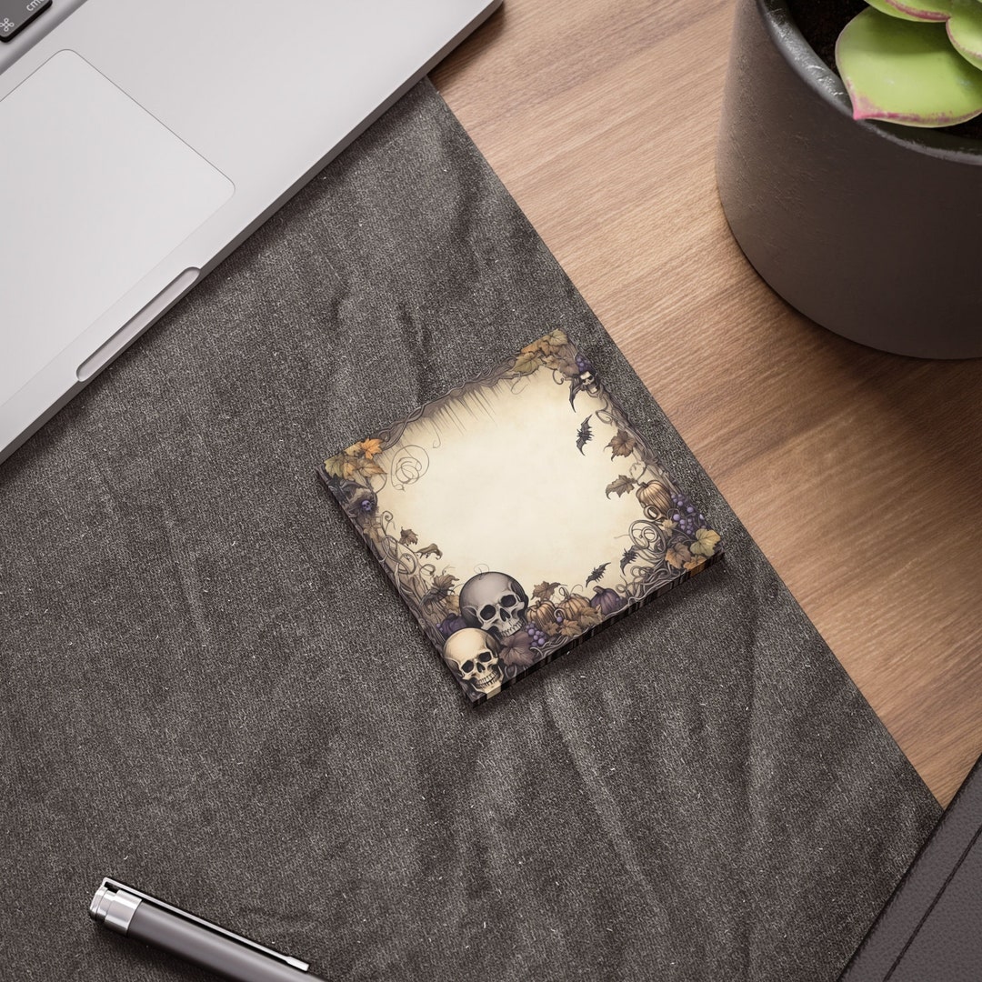 Creepy Skulls, Bats, and Leaves | Dark Academia Note Pad | Sticky Note ...