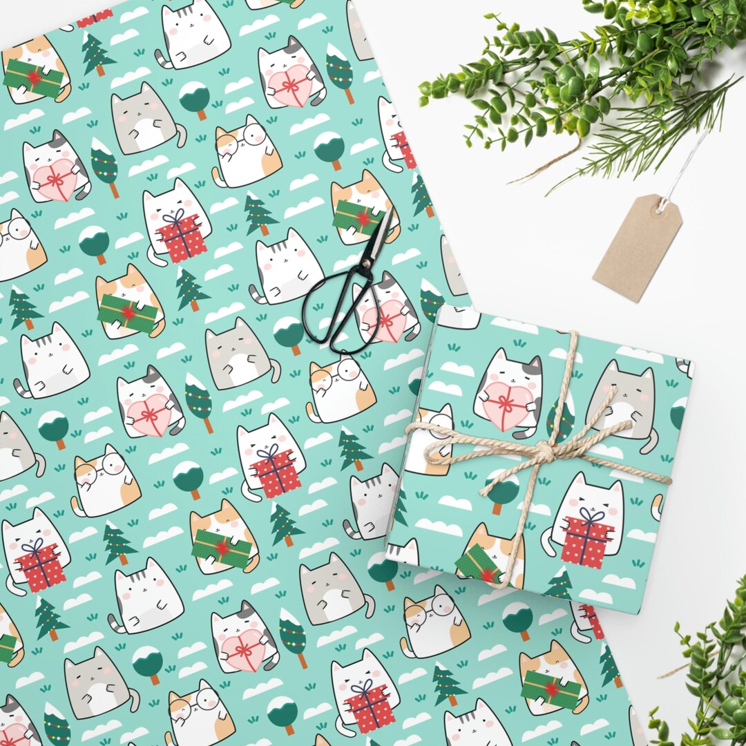 Kawaii Cat Wrapping Paper Two Sizes Anniversary Birthday Baby Shower ...