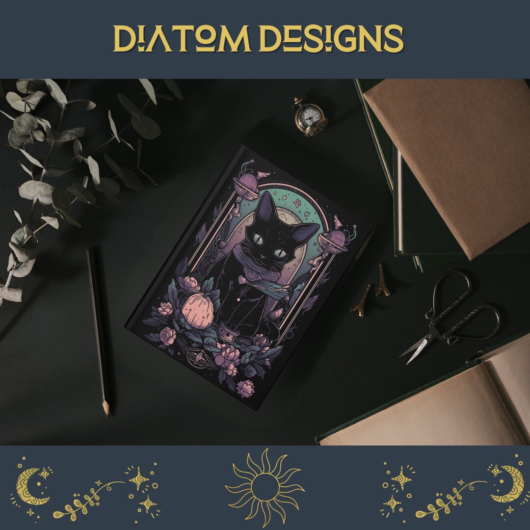 Black Cat Hardcover Journal Matte Black Cat Lover Celestial Black Cat ...