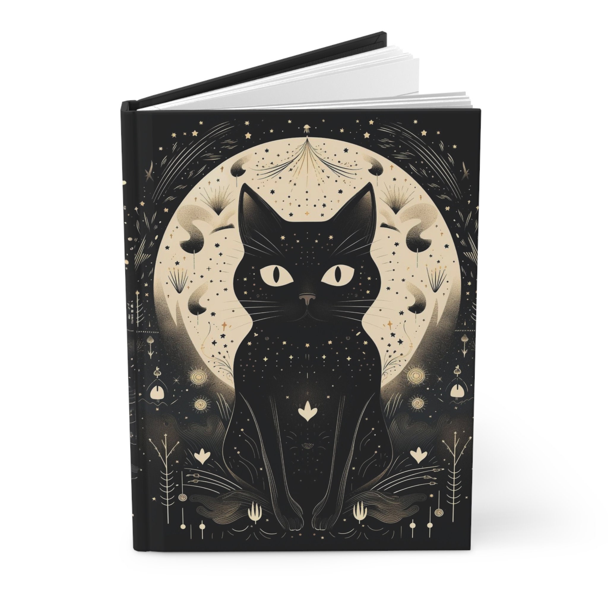 Black Cat Hardcover Journal Matte | Black Cat Lover | Celestial Black ...