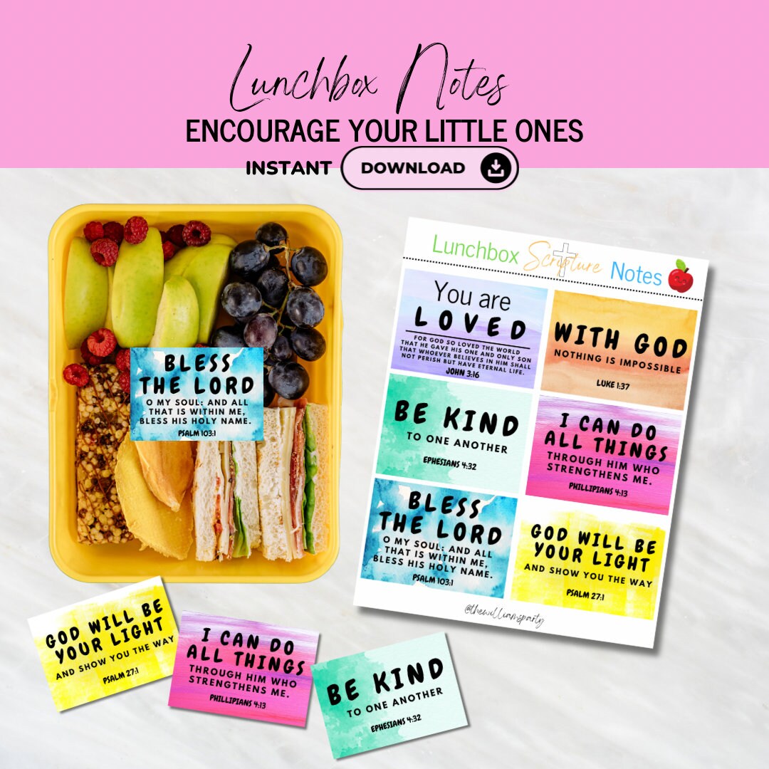 Lunchbox Notes, Lunchbox Note Cards, Scripture Lunchbox Notes for Kids ...