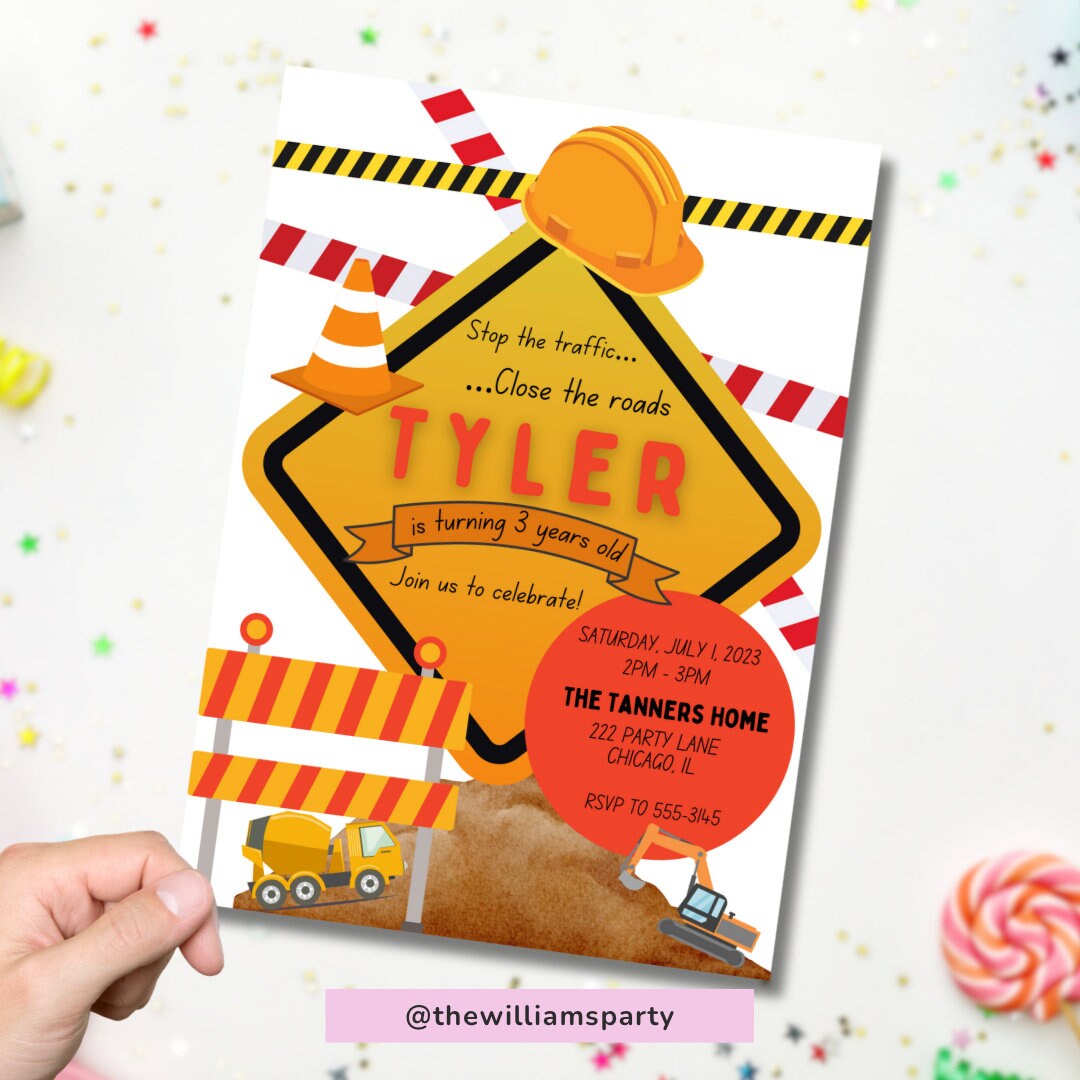 Construction Birthday Invitation, Boys Birthday Invitation, Digital ...