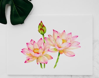 Pink Lotus Flower Greeting Card - Etsy