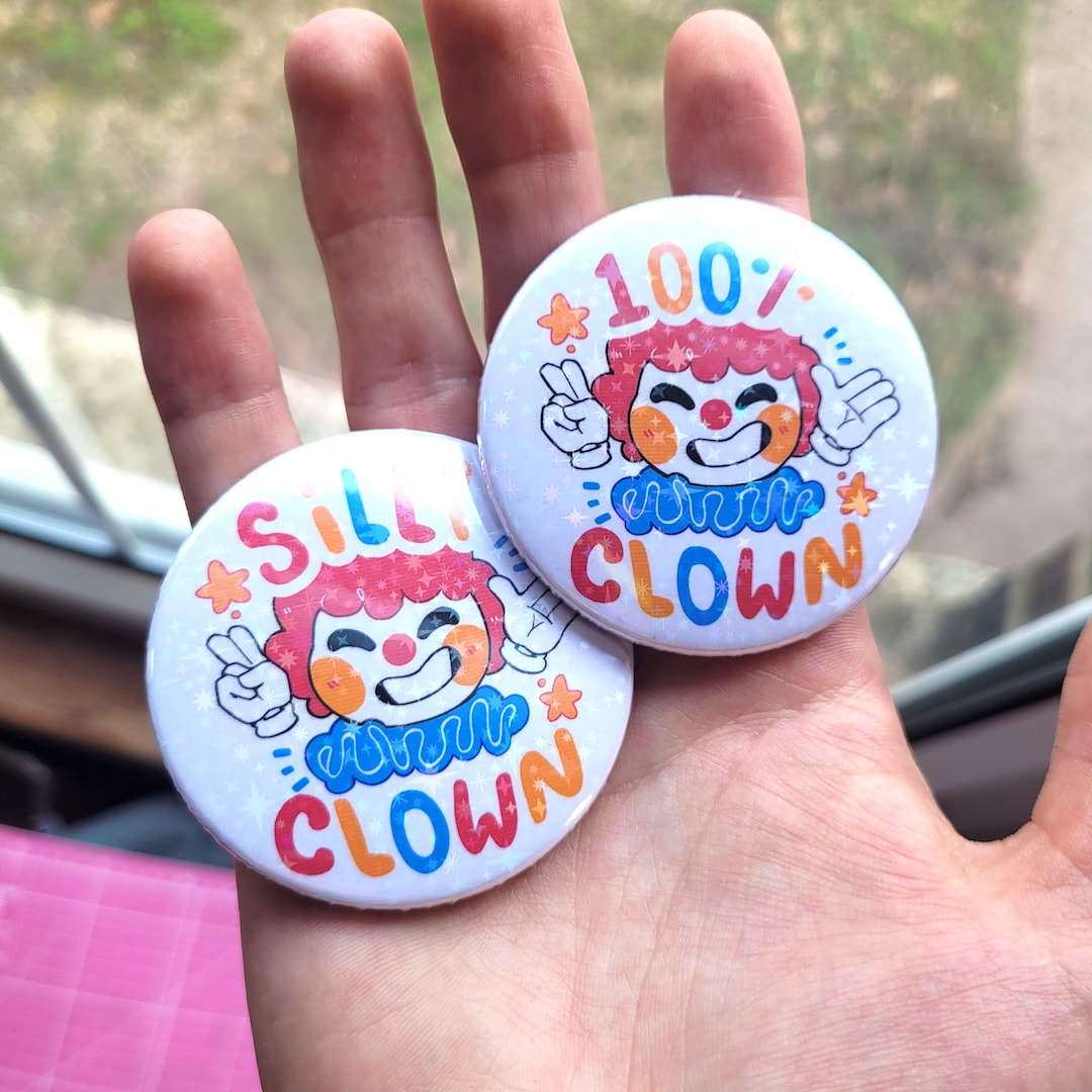 Cute Clown Badges! / Holographic Clowncore Button Pin for Backpacks ...