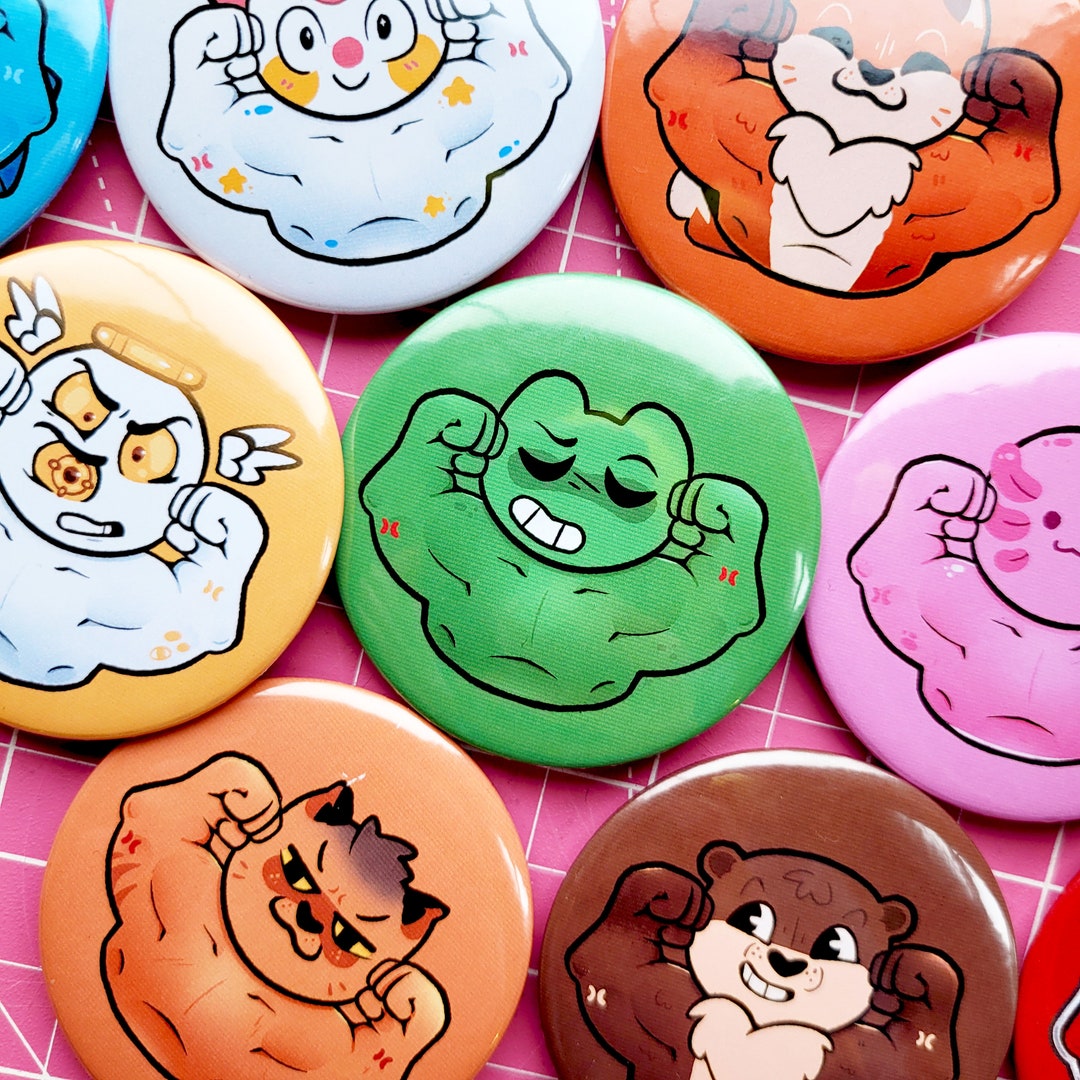 Buff Animal Badges! / Cursed Meme Frog, Axolotl, Fox Stickers for ...