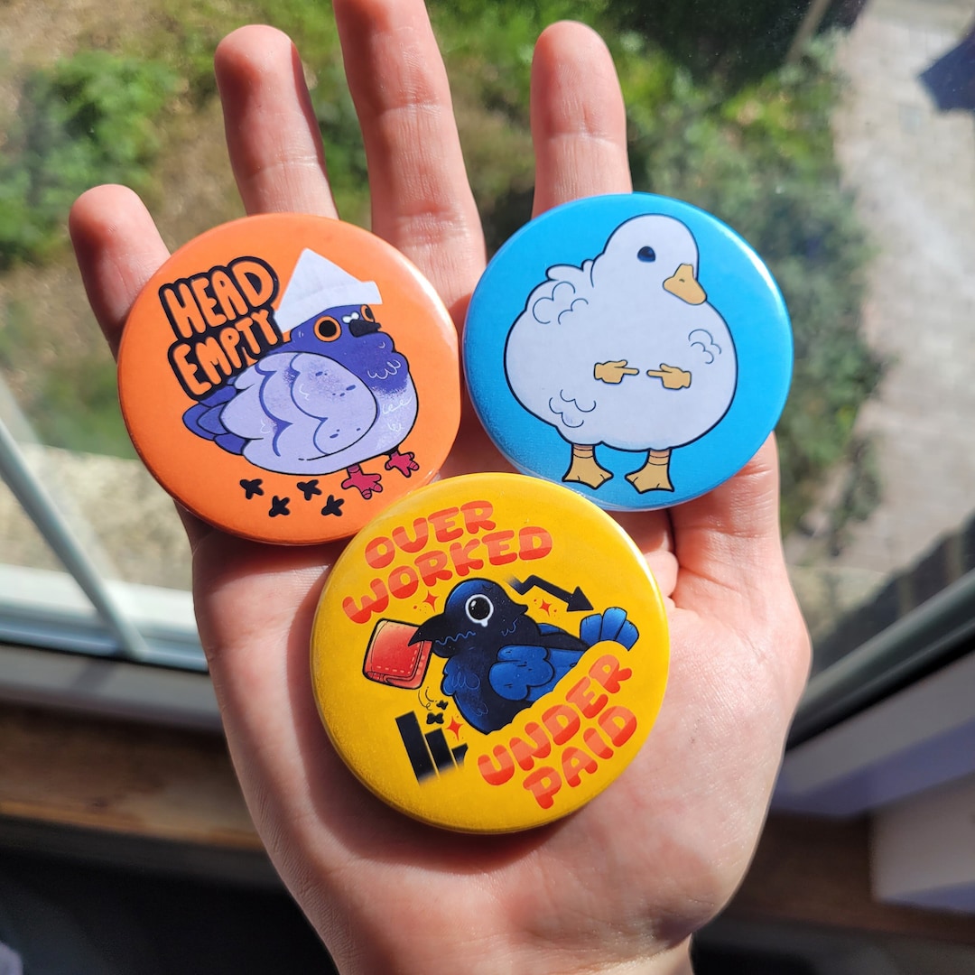 Pigeon Crow Duck Badges! / Silly Bird Button Pins for Backpacks ...
