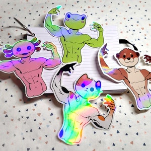 Holographic Muscle Sticker Bundle 4pcs / Waterproof / Adorable Funny ...