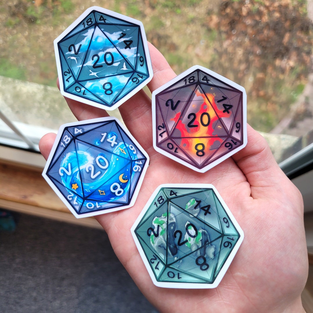 Elemental Dice D20 Stickers 4pcs / Waterproof / Awesome Aesthetic Vinyl ...