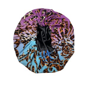 Colorful Printed Satin Bonnet for All Hair Types. 2 in 1 Satin Bonnet ...