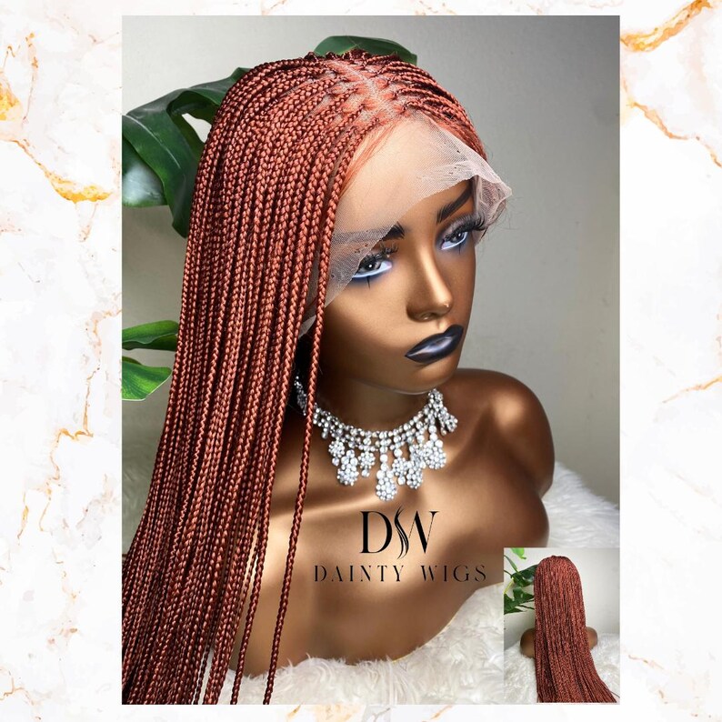 GINGER Extra Small Knotless Braided Wig Color Red Premium Braided Wigs ...