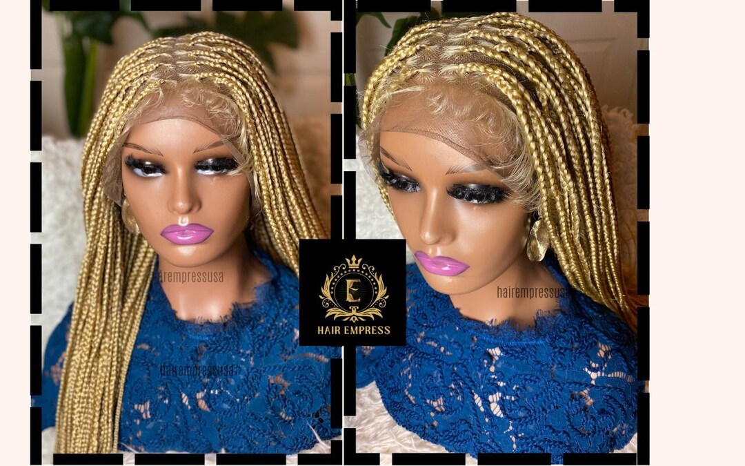 Full Lace Platinum Blonde Knotless Braid Wig Synthetic Blend Braided ...
