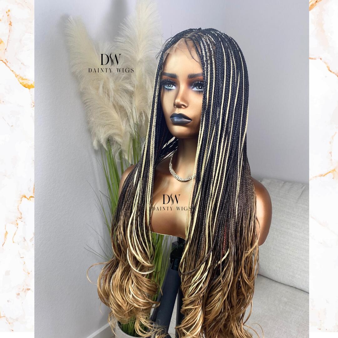 Color Mix Micro Knotless Braids With Curls Braided Wig - 30 Inches ...