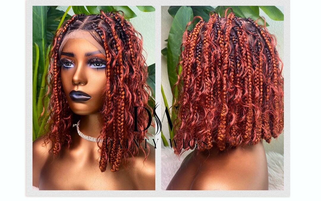 Full Lace - Bob Bantu Boho Knotless Braids Wig - Ginger Short Boho ...