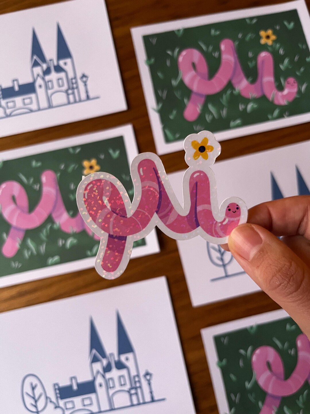 Hi!, Sparkling Vinyl Sticker - Bug, Stripes, Worm, Animal, Pink ...