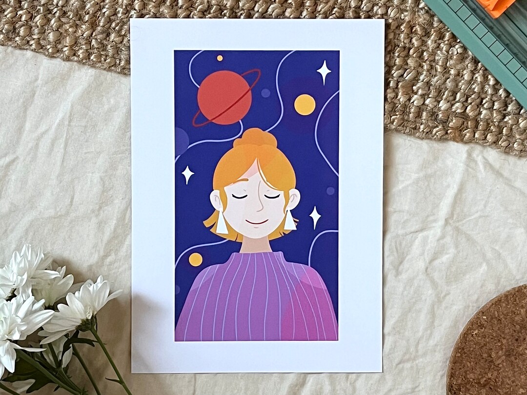 Space, A4 Art Print - Girl in Space, Dreaming, Meditating, Planets ...