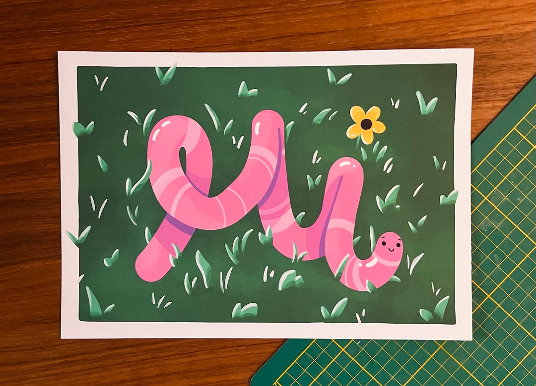 Hi, A4/A3 Art Print Worm in the Grass, Flower, Animal, Bug, Nature ...