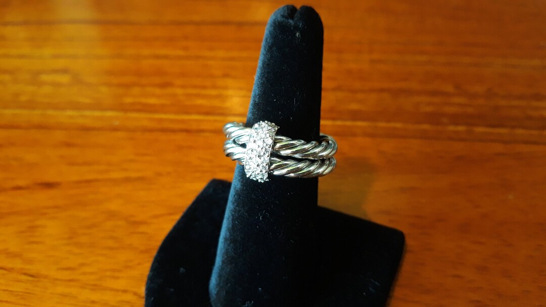 Crystal-bound Double Cord Steel Ring - Etsy