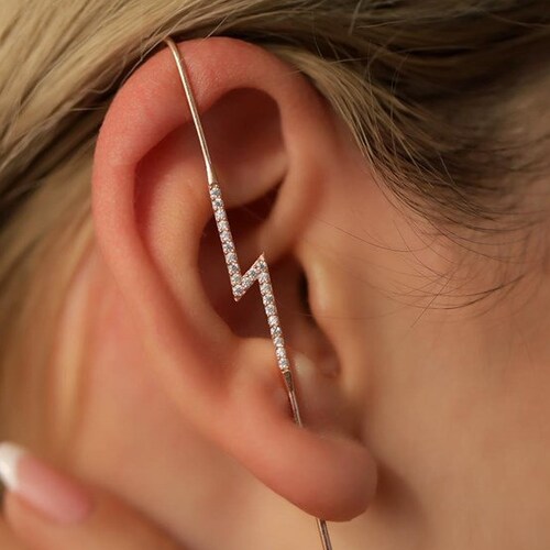 Blue Ear Pin Earringedgy Pin Hook Ear Cuff Modern Cane - Etsy