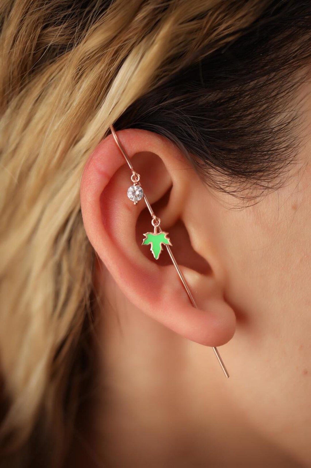 Minimalist Neon Leaf Ear Pin, Neon Sycamore Leaf Ear Pin Earring Edgy ...