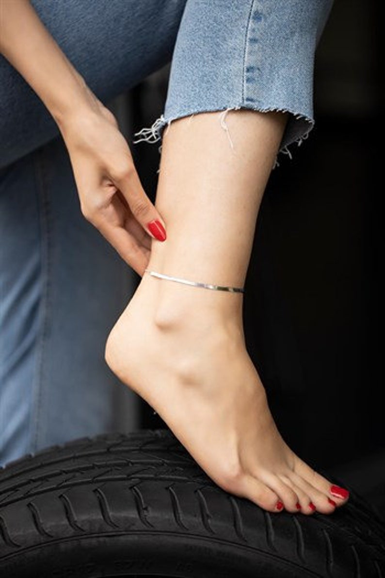 Minimal Herringbone Ankle Bracelet Rose Gold Dainty Anklet - Etsy