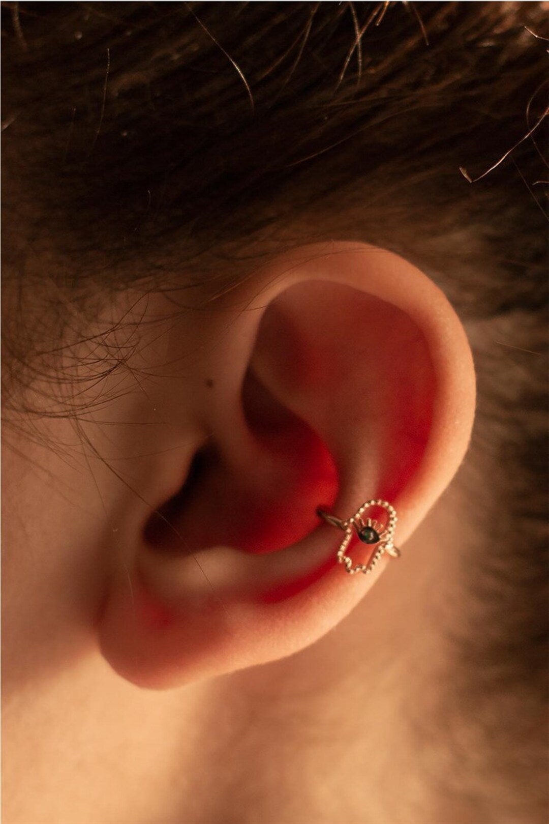 Dainty Hand of Fatima Ear Cuff Cartilage Open Hoop Ear Cuff - Etsy