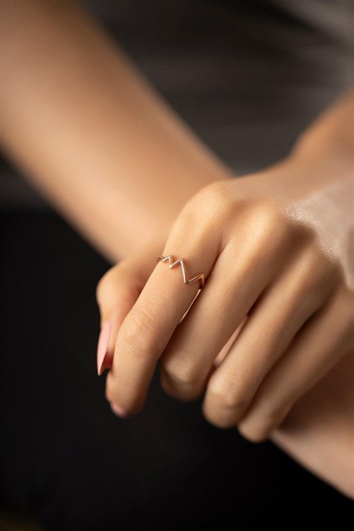 Heartbeat ring Dainty pulse ring Gold tiny stackable ring | Etsy