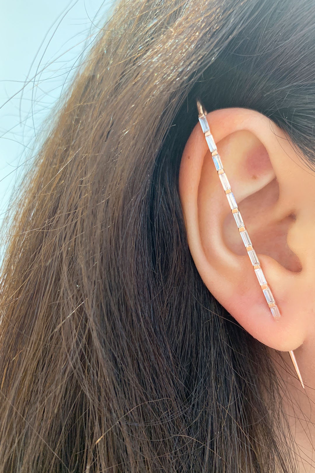 Baguette CZ Ear Pin Earring Edgy Pin Hook Ear Cuff Modern | Etsy