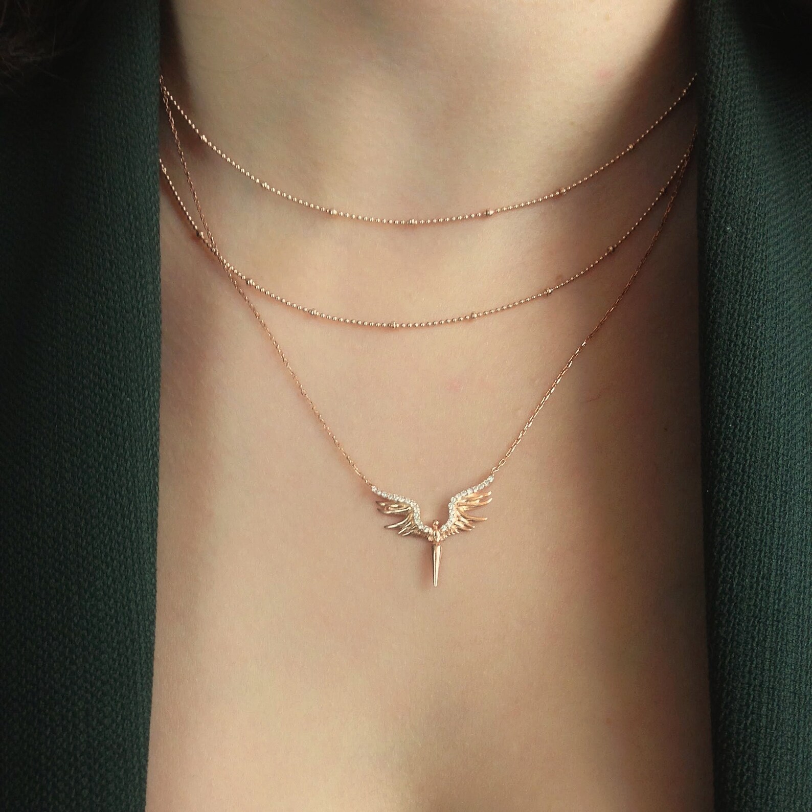 Angel Necklace Gold Angel Wings Necklace Silver Guardian | Etsy