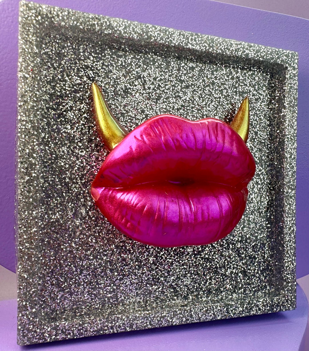 Wall Art Pink Sexy Lips Silver Glitter Friend Cheeky Fun